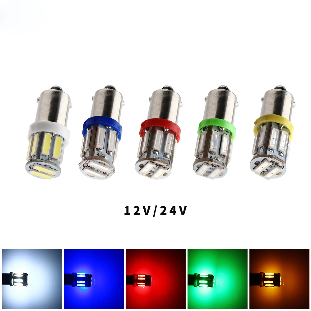 10pcs Dc 12v 24v T11 Ba9s 7014 10 Smd 250lm Led Bulb Door Side Map ...