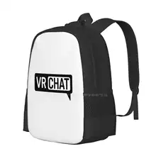 Vrchat 로고 블랙 배경 패턴 디자인 가방, 학생 배낭, 가상 현실 V 현실, 스릴 시커 Vr