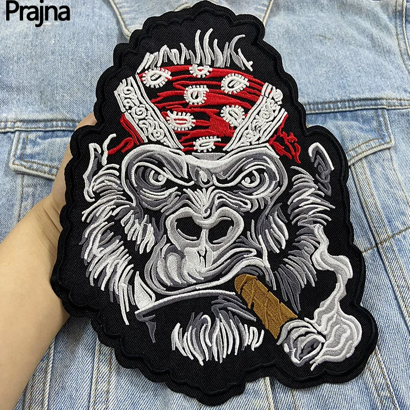 Smoking Monkey Patch Large Motorcycle Back Embroidery Patch Iron On Patches For Clothing Punk ...
