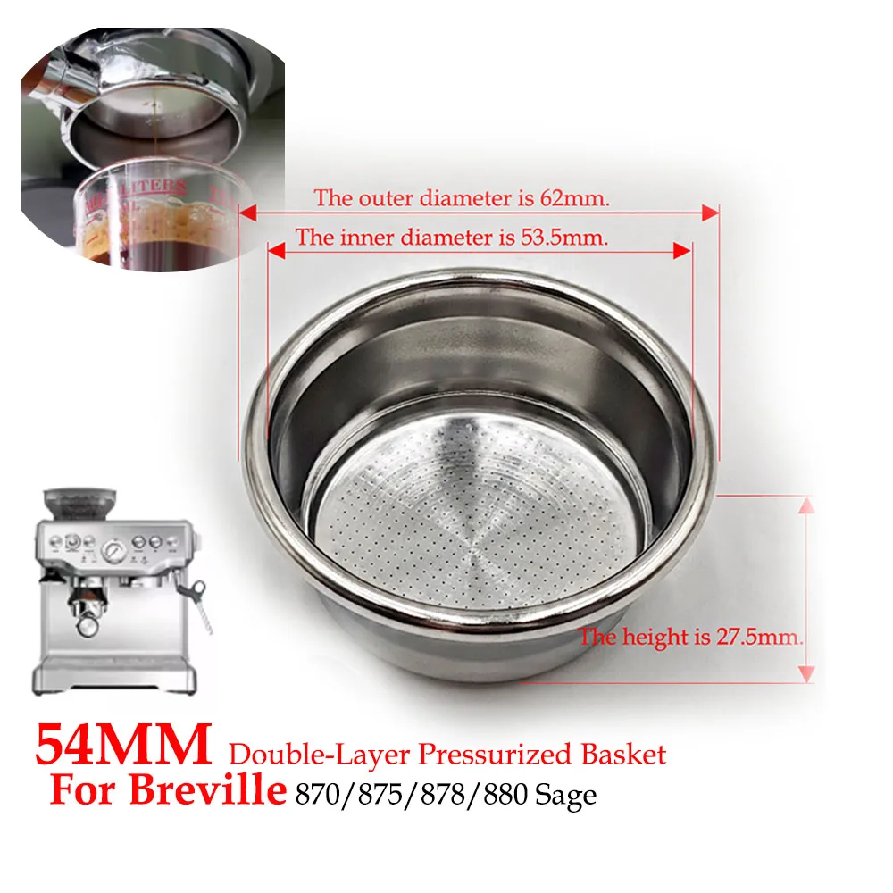 54mm Dual-Layer Pressurized Filter Basket For Breville 870/878 Coffee ...