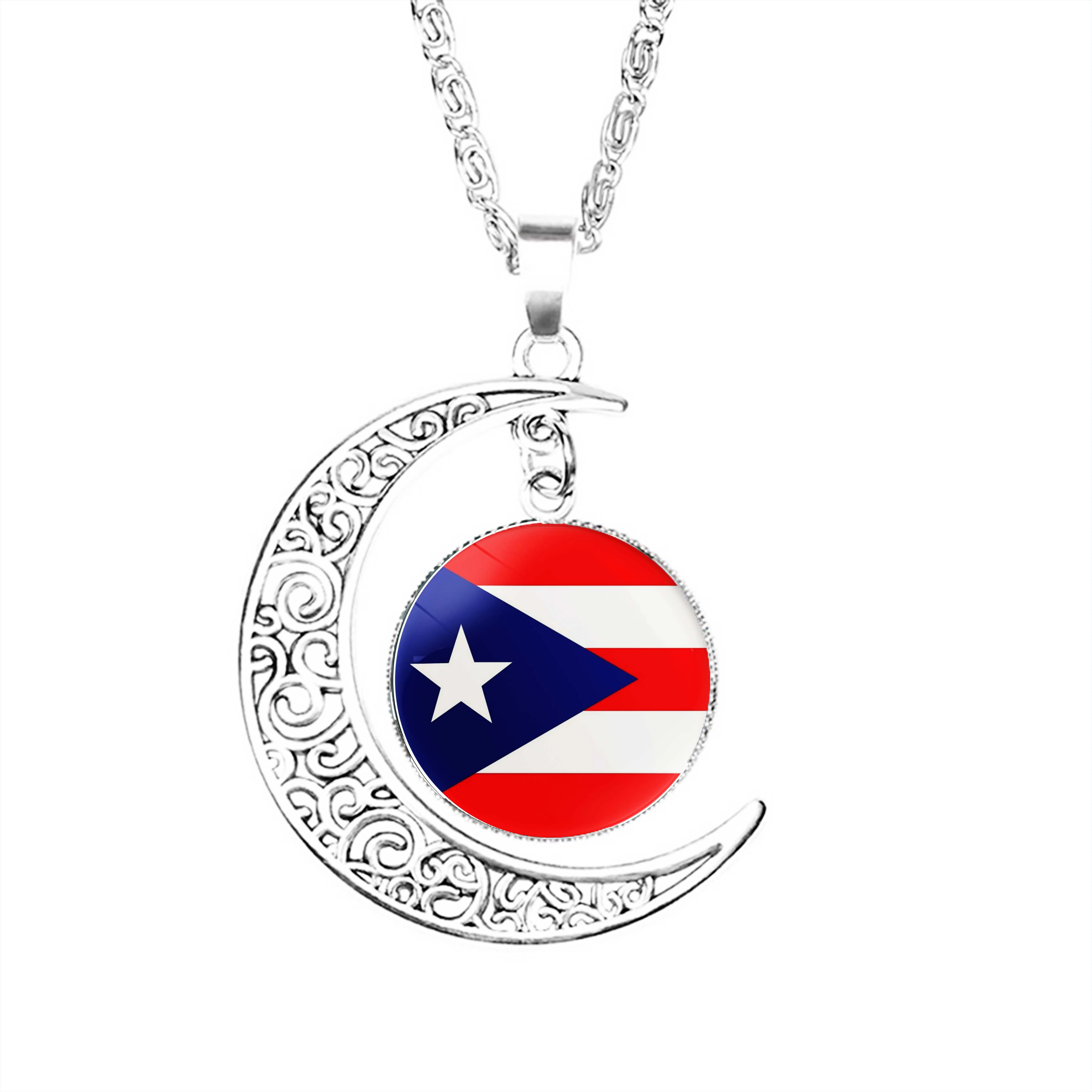 Puerto-Rican-Flag-Moon-Necklace-Crescent-Chain-Lady-Girls-Jewelry ...