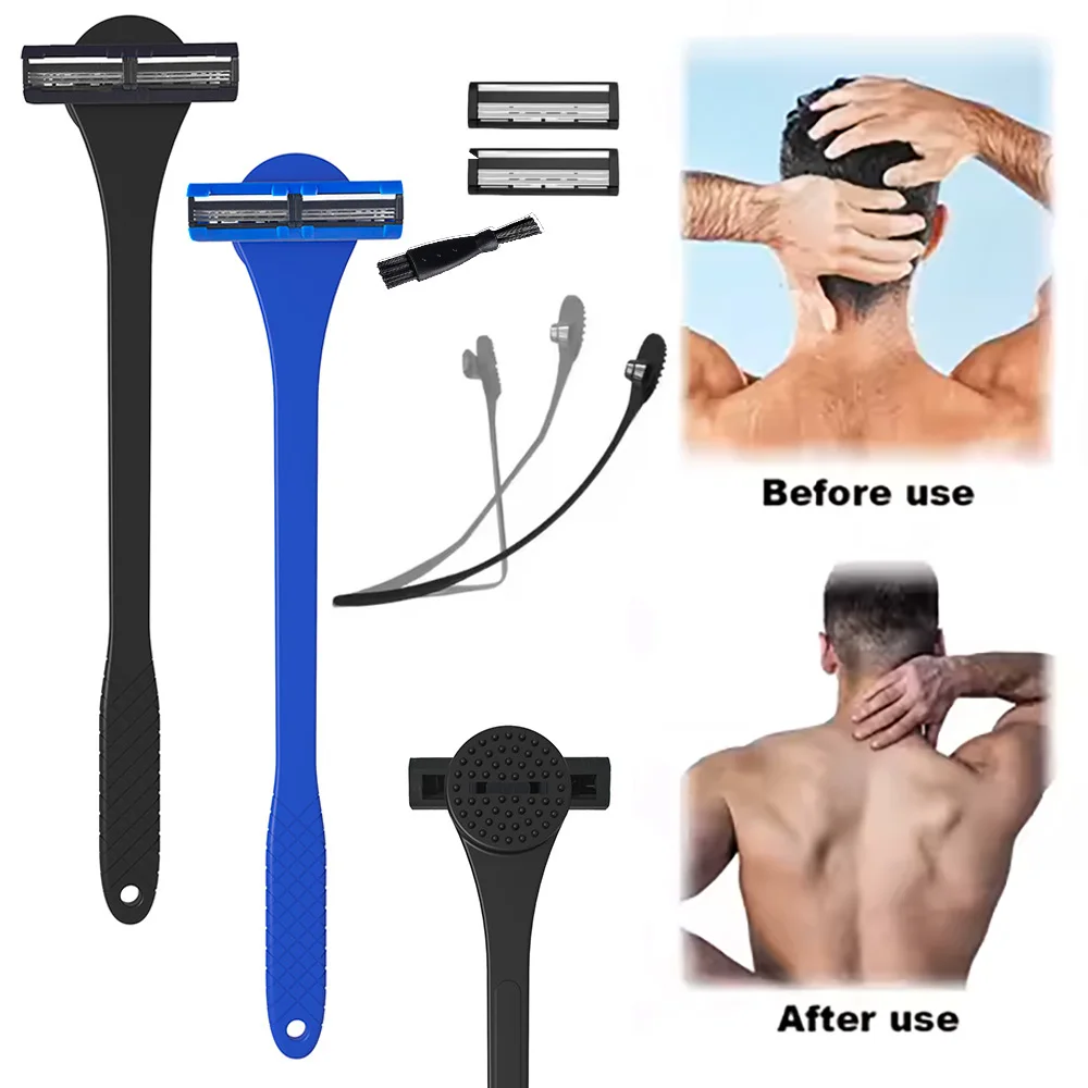 Men's 2-in-1 Silicone Back Shaver Scrubber Razor with Three Layers for ...