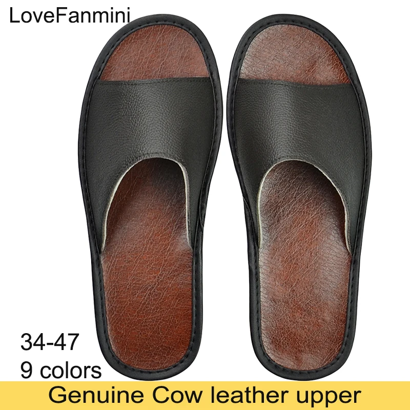 Big sizes Genuine Cow Leather Slippers Homes in indoor slipper summer ...