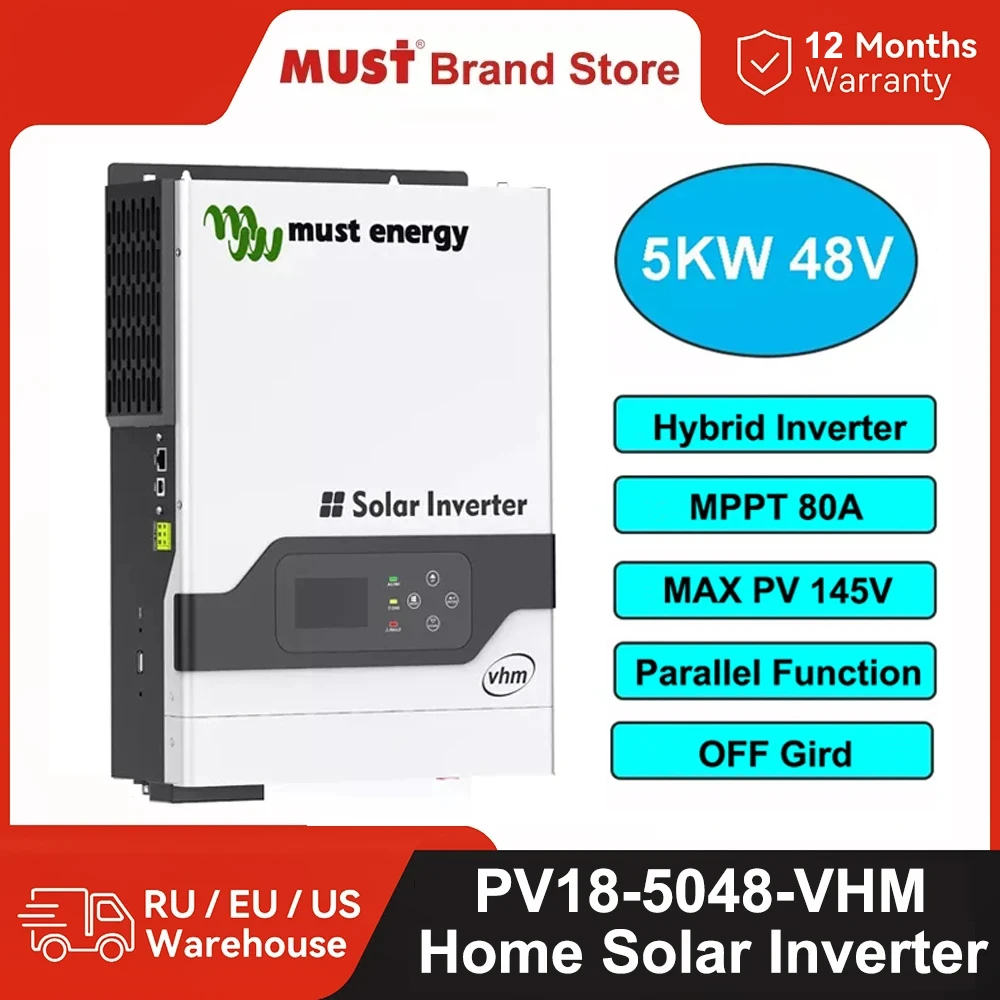 MUST Energy PV1800 VHM 5KW 48V Hybrid Solar Inverter MPPT 80A PV 145V ...