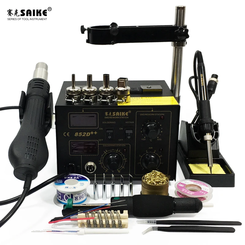 SAIKE 852D++ 2 in 1 SMD Rework Station Hot air gun soldering station ...