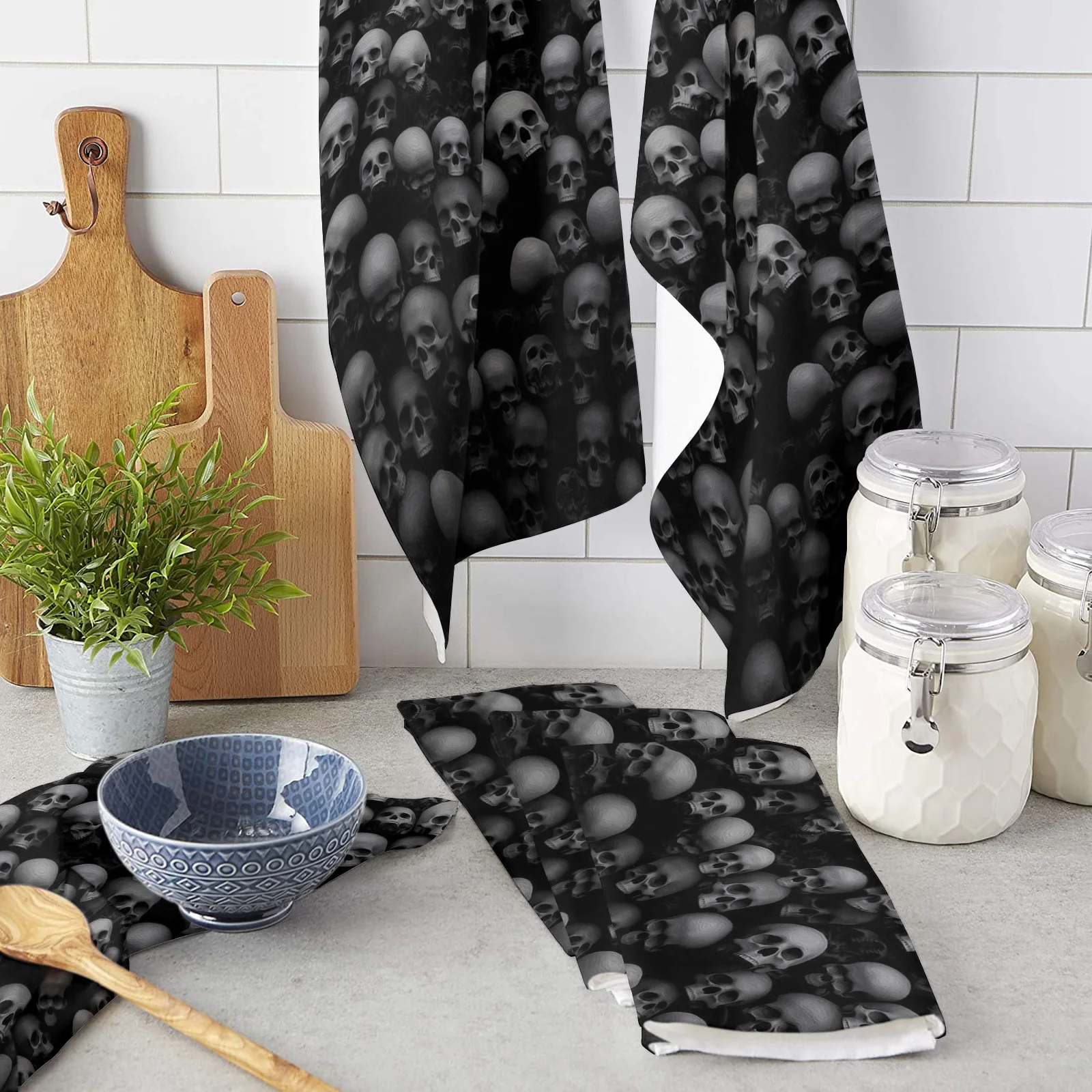 Black-Skull-Microfiber-Kitchen-Hand-Towel-Dish-Cloth-Tableware ...