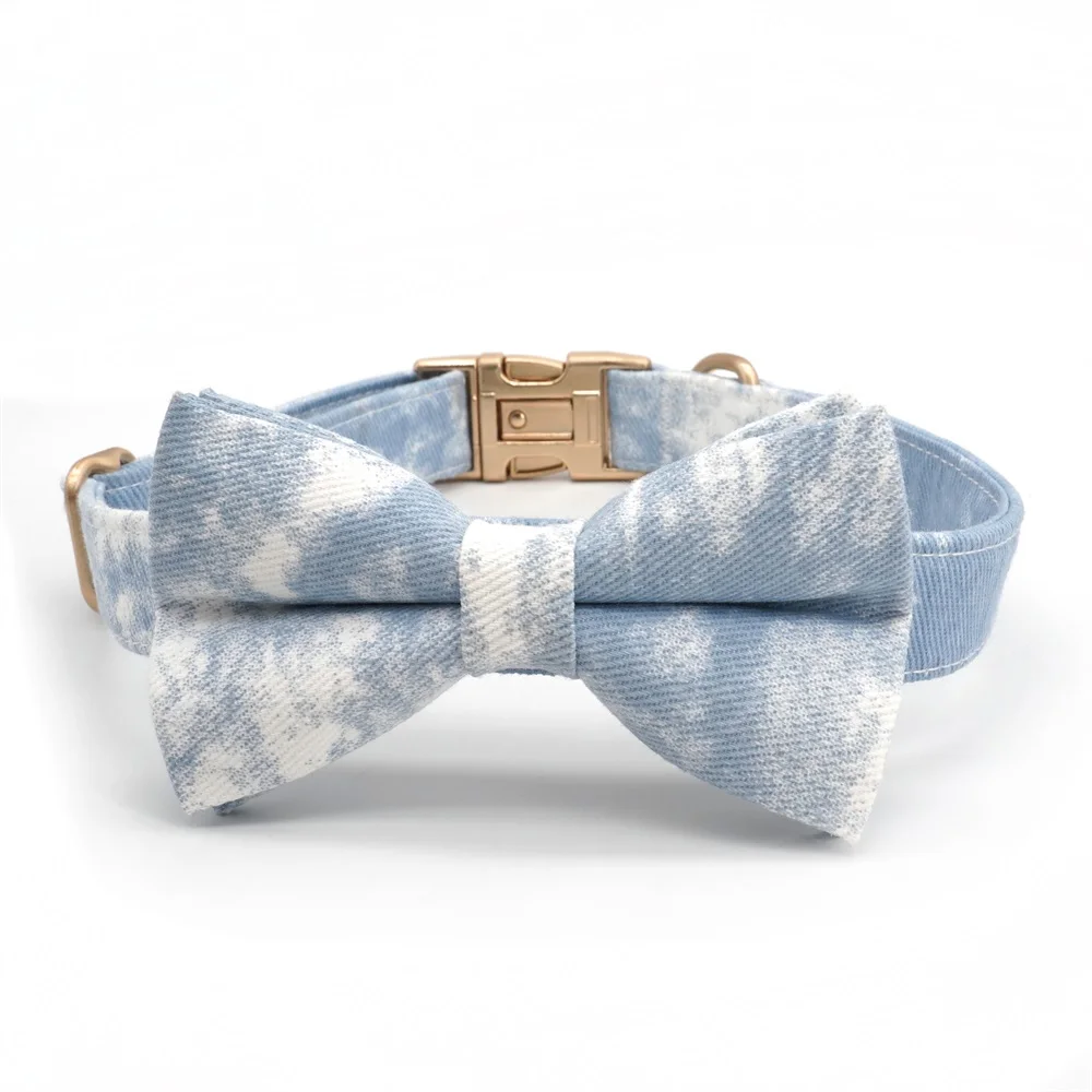 Retro-Denim-Soft-Dog-Bowtie-Collar-Flower-with-Matching-Leash-Engraved ...