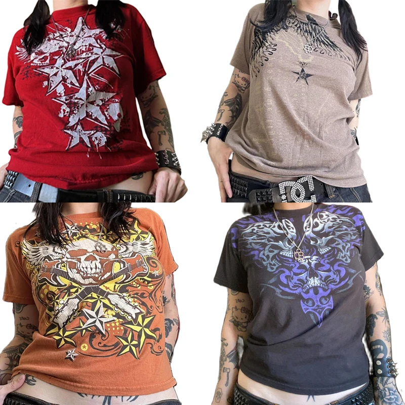 Camiseta-Grunge-Retro-Y2K-Kawaii-para-mujer-Tops-cortos-de-manga-corta ...