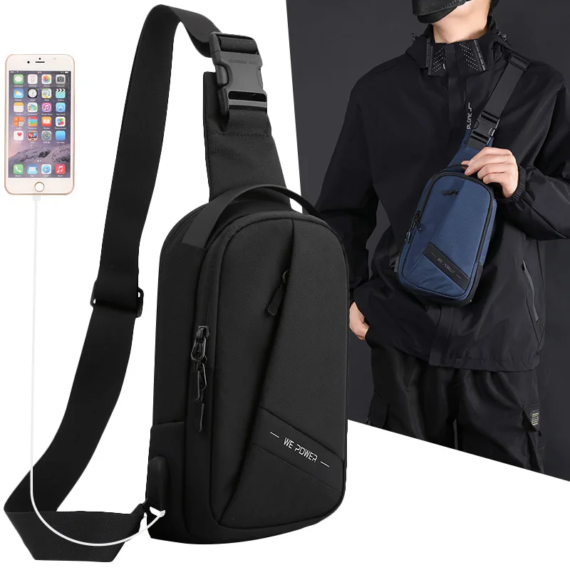Shoulder Bag for Men Waterproof USB Male Crossbody Bag Anti-Theft Short ...