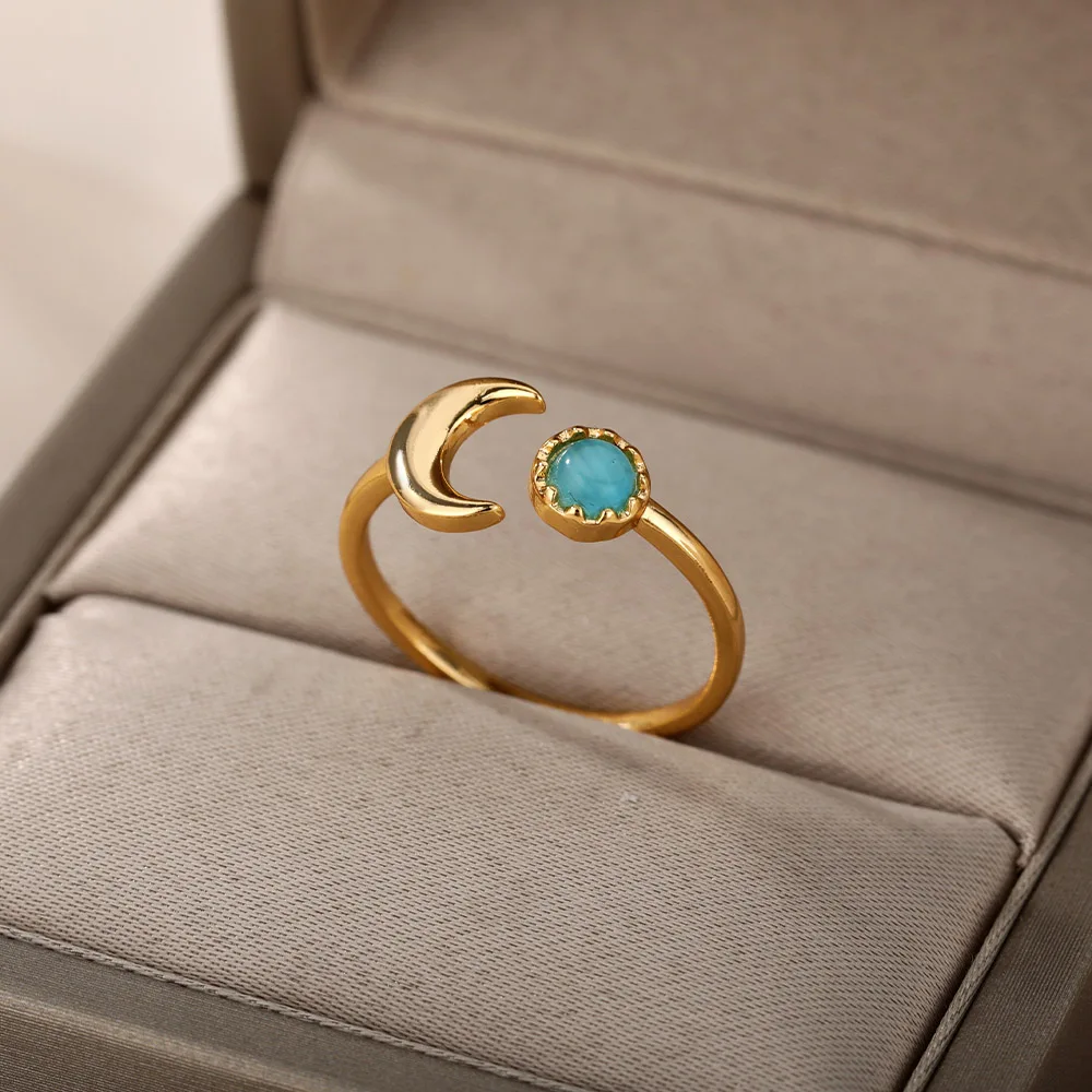 Exquisite-Opal-Stone-Sun-Moon-Rings-For-Women-Open-Adjustable-Gold ...