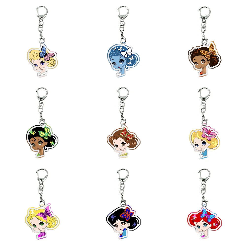 Disney-Cute-Princess-Butterfly-Tiana-Elsa-Transparent-Acrylic-Keychains ...