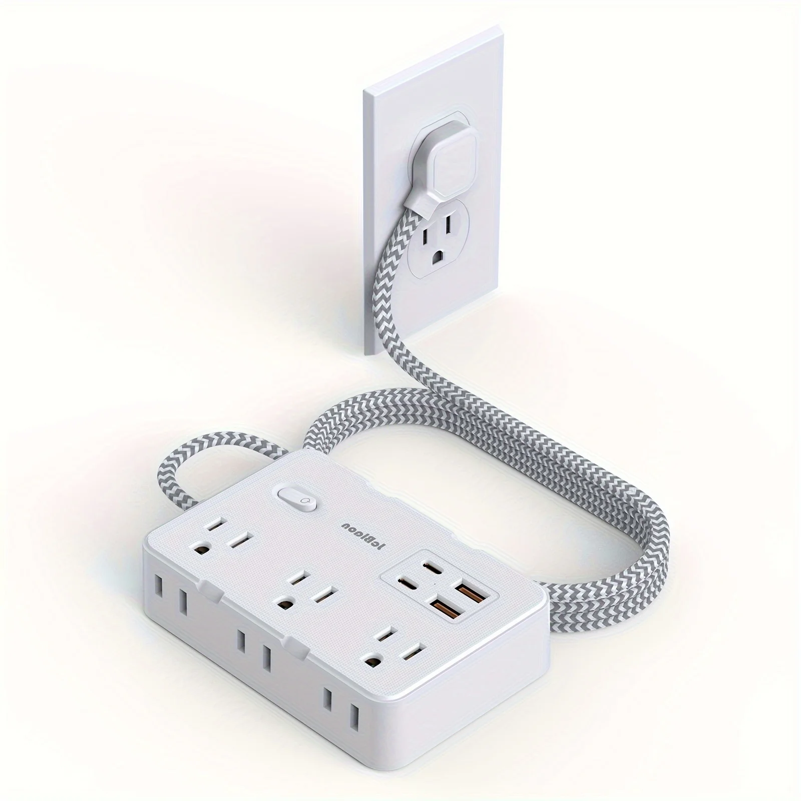 US-Plug-AC-Outlet-Multiprise-Power-Strip-Braided-Extension-Cord-Smart ...