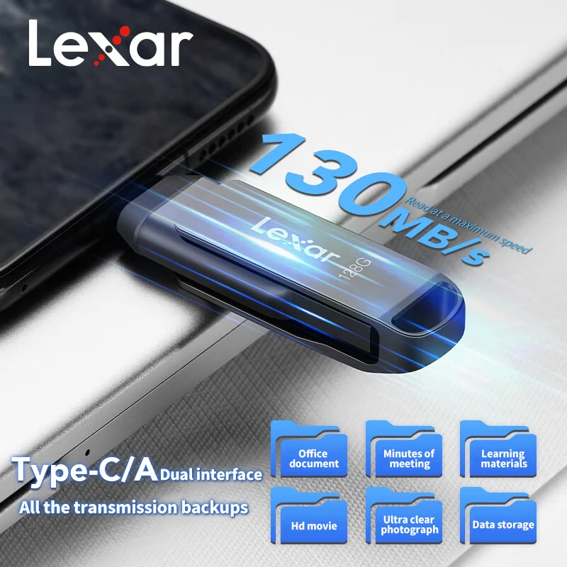 Lexar D400 USB 3.1 Type-C Dual Port Flash Drives 130MB/s Metal Flash ...