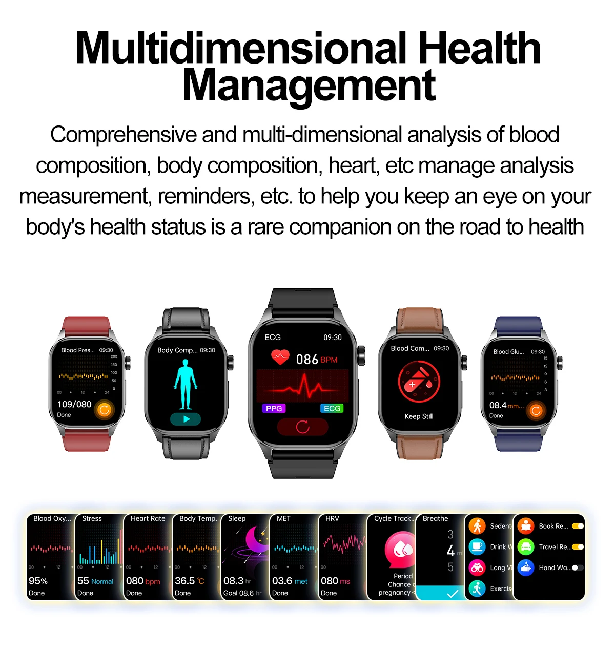 LIGE Health Blood Lipids Uric Acid Blood Glucose Smart Watch ECG+PPG ...