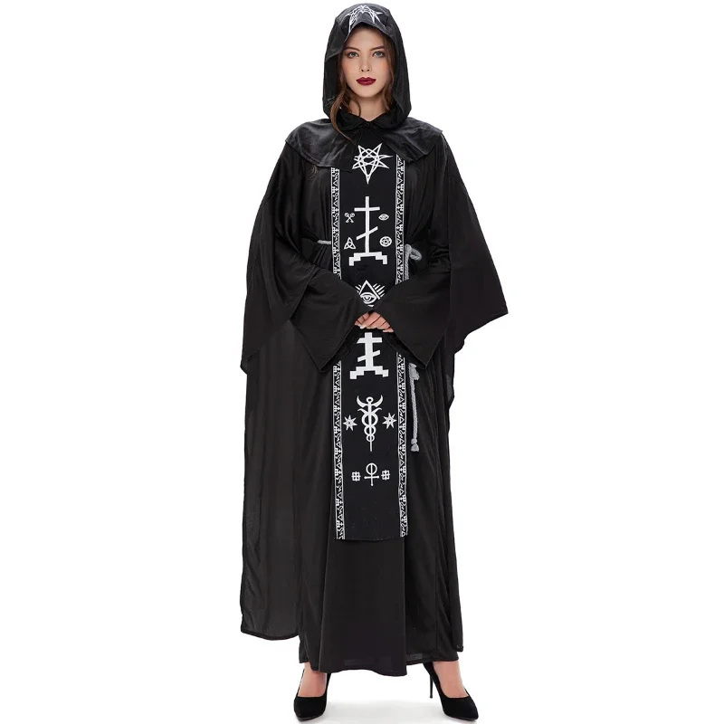 Halloween Costume Couple Wizard Black Robe Evil Mage Vampire Cosplay ...