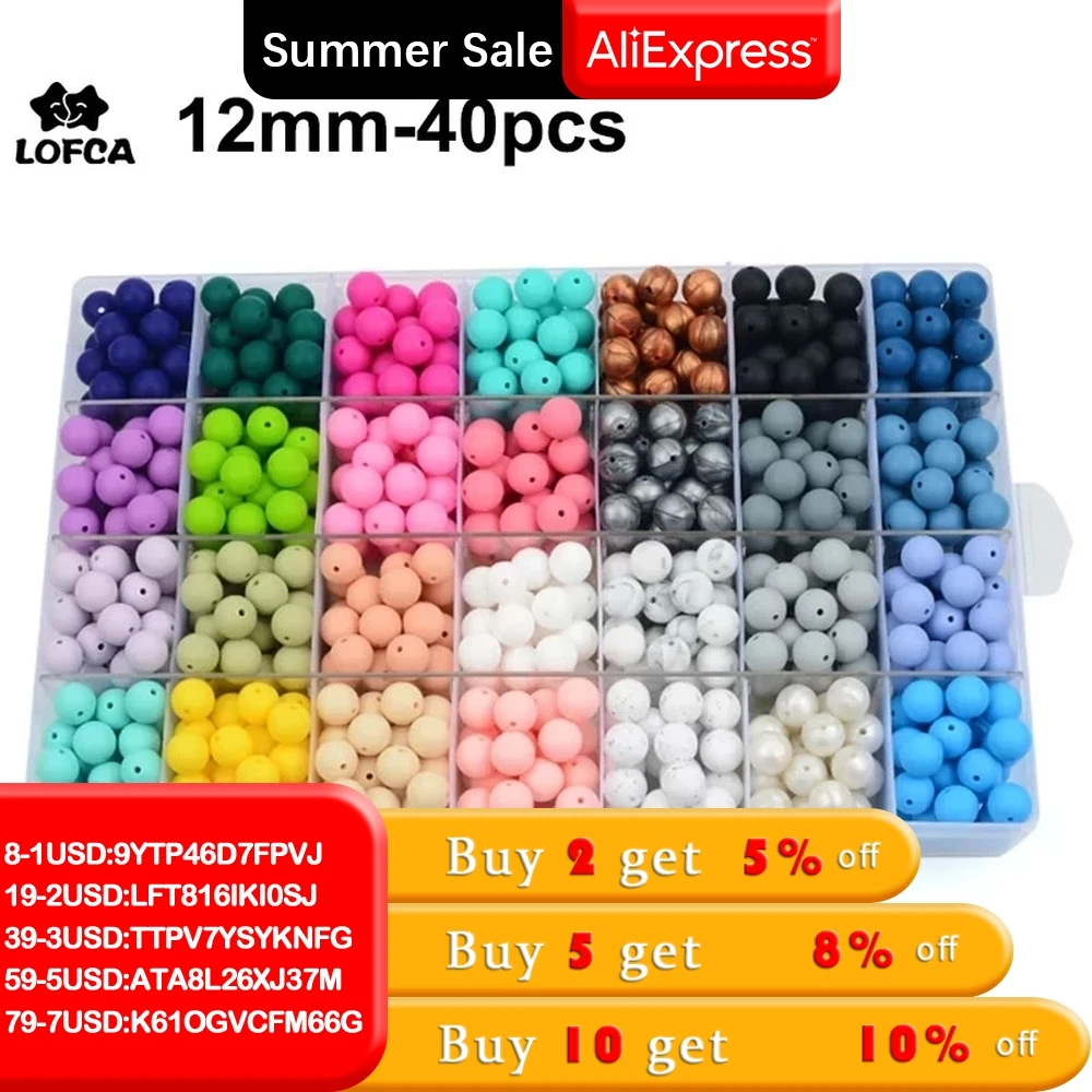 LOFCA 40pcs 12mm Silicone Beads Teething Chew Beads Food Grade Teether Necklace BPA Free Diy ...