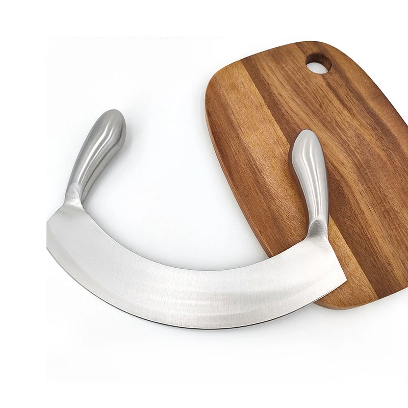 Double Handle Pizza Cutter Sharp Rocker Bread Knife Stainless Steel ...