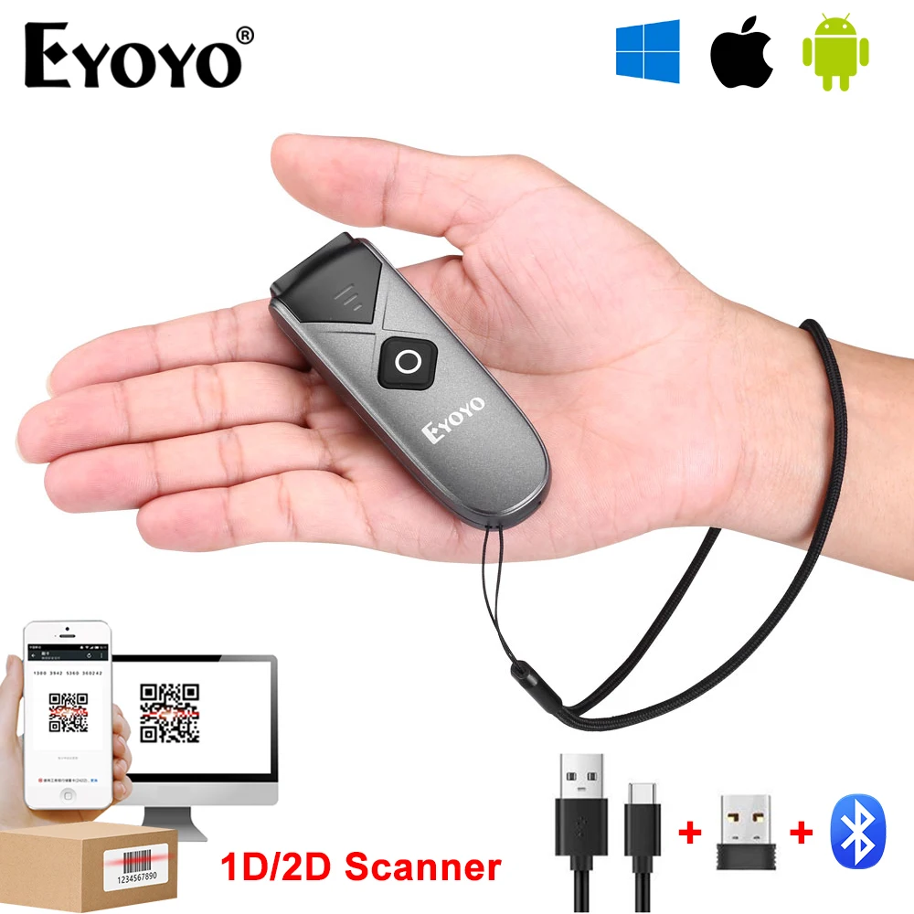 Eyoyo Mini Portable 1D 2D Bluetooth Barcode Scanner QR Code Screen Image Reader PDF417 Data ...