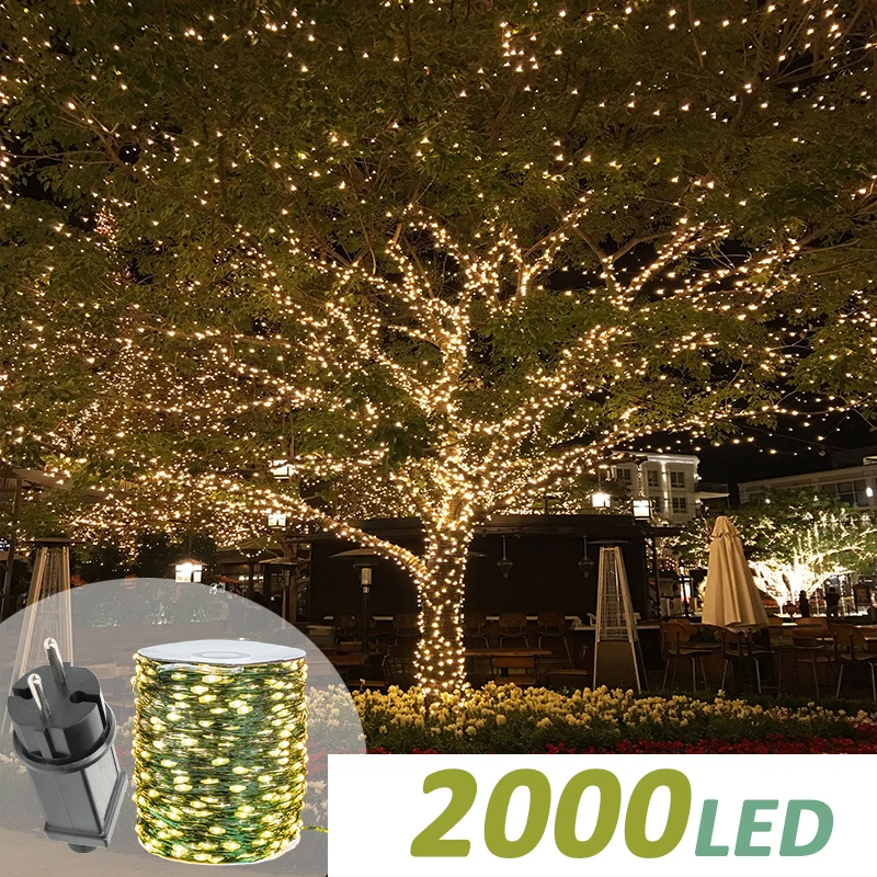 200m-Christmas-Green-Cable-LED-String-Fairy-Lights-Garland-Outdoor ...
