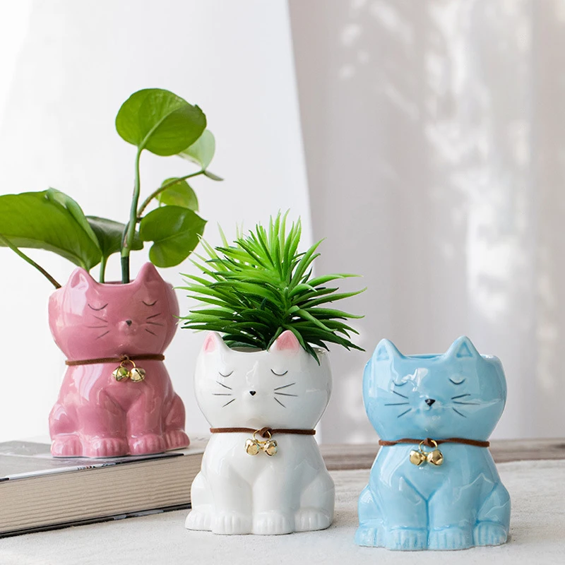 Ceramic Kitty Flower Pot For Succulent Plants Cute Cat Planter ...