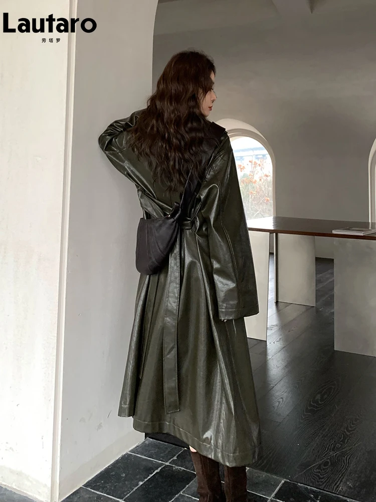 Lautaro-Autumn-Oversized-Long-Waterproof-Olive-Green-Pu-Leather-Trench ...