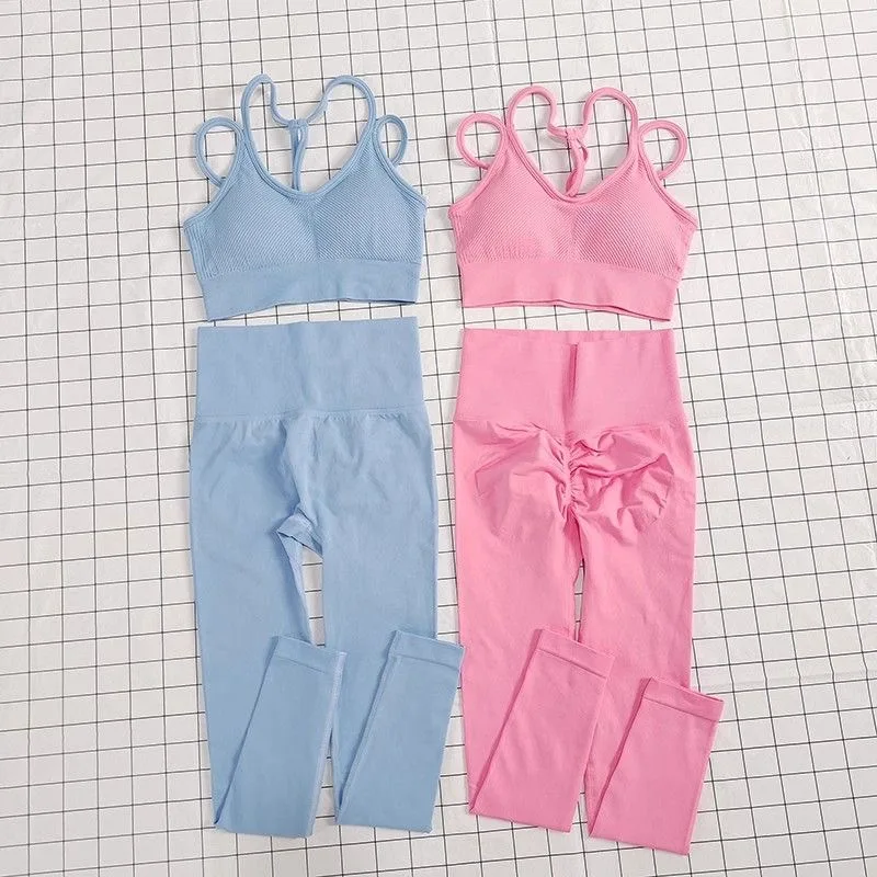 Woman-Fitness-2pcs-Yoga-Sports-Bra-Pants-Set-Seamless-Stretch-Workout ...