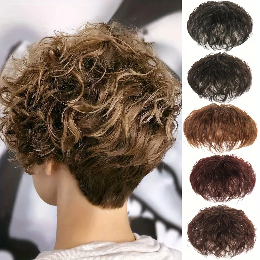 Small Area Short Curly Synthetic Hair Topper with Fluffy Curls, Clip-in ...