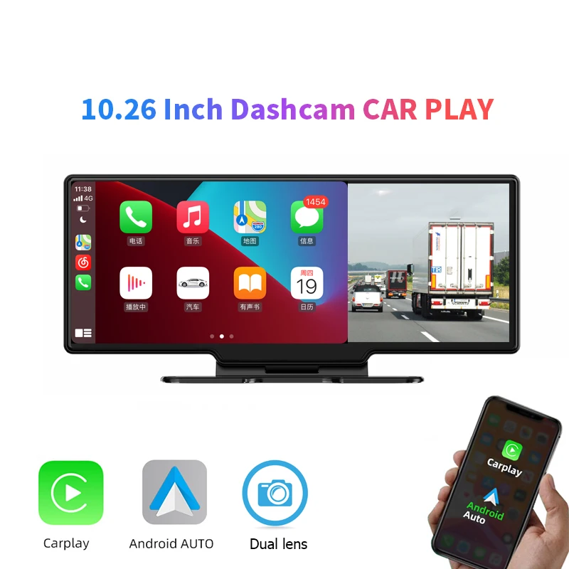 4K Auto DVR 10,26 inch Dash Cam Dual Objektiv Drahtlose Bluetooth Apple ...