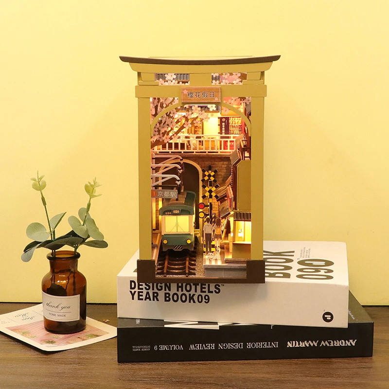 Japanese-DIY-Wooden-Book-Nook-Shelf-Insert-Kits-Miniature-Sakura-Train ...