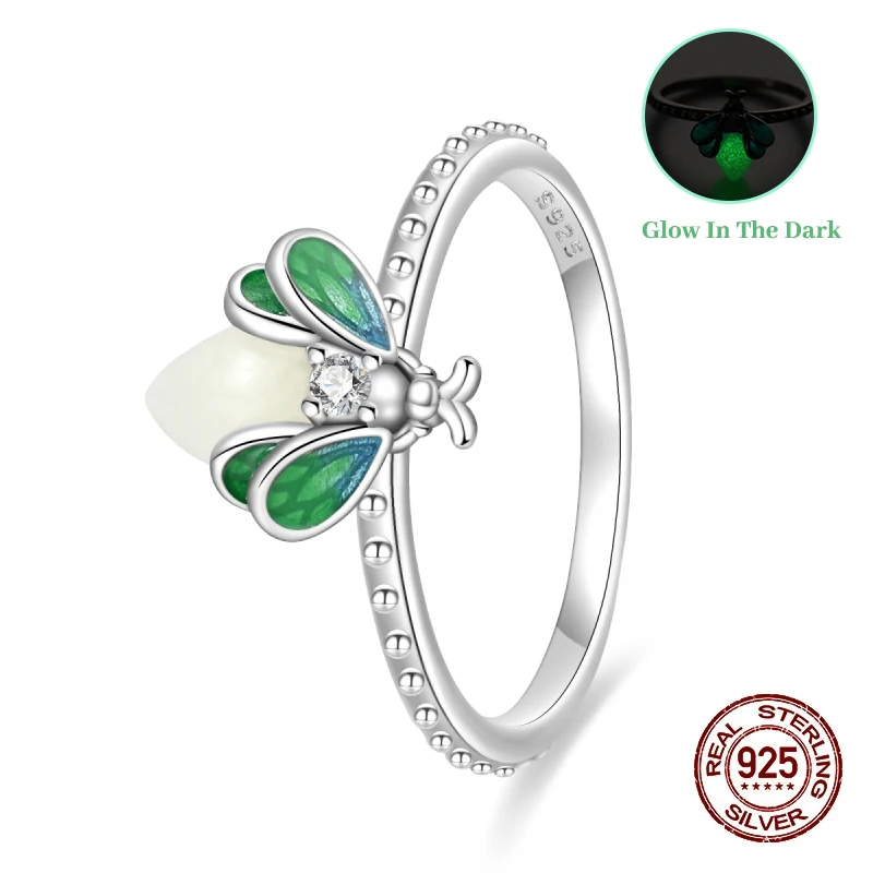 Rings Original 925 Sterling Silver Rings Shining Green Firefly Glowing ...