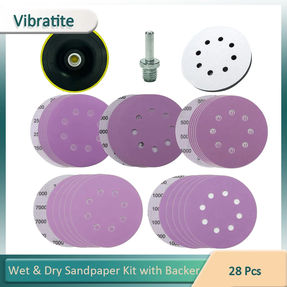 25pcs Sandpaper 5 Inch Sanding Discs Wet Dry with M14 Backing Pad and ...