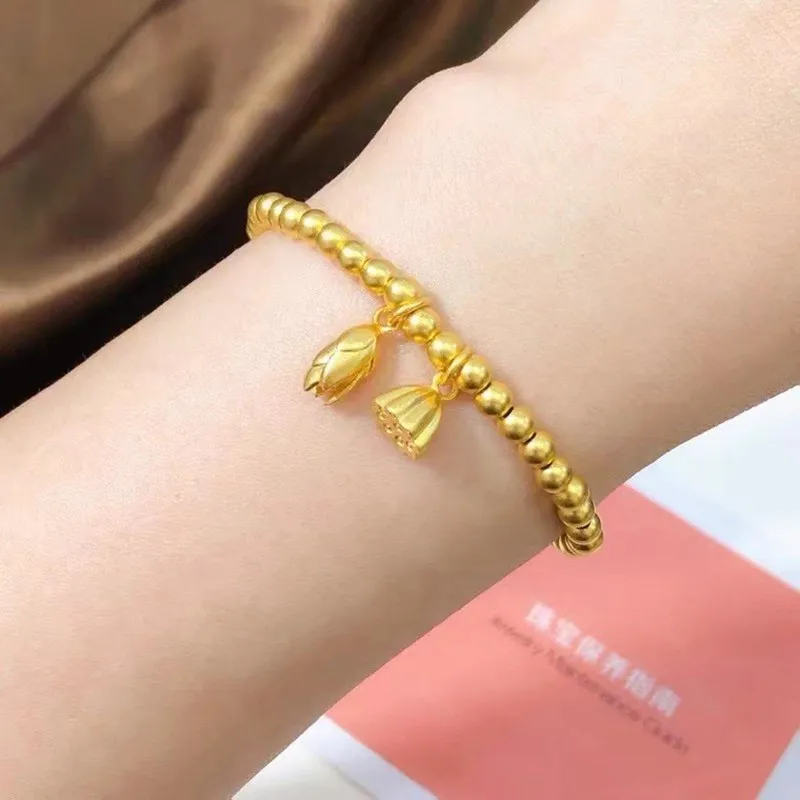 High-end-Real-Pure-Gold-999-gold-beans18cm-Bracelet-Bracelet-Female ...