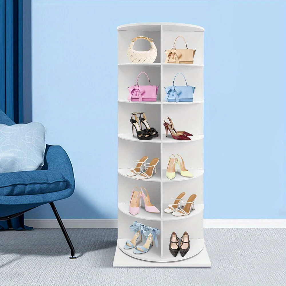 6-Tier Rotating Shoe Rack Tower 360° Spinning 24 Pairs Shoe Display ...
