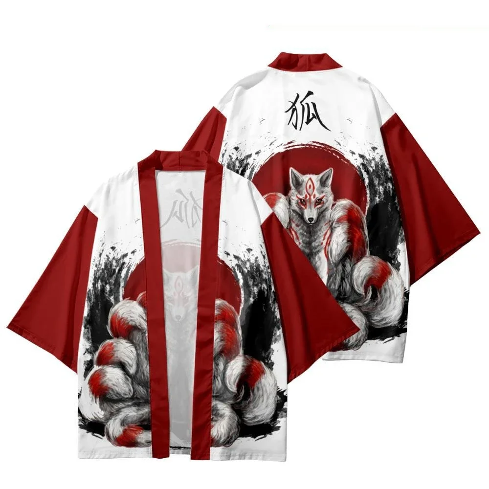 Nine Tailed Fox Cartoon Printed Kimono Summer New Men Women Japanese ...