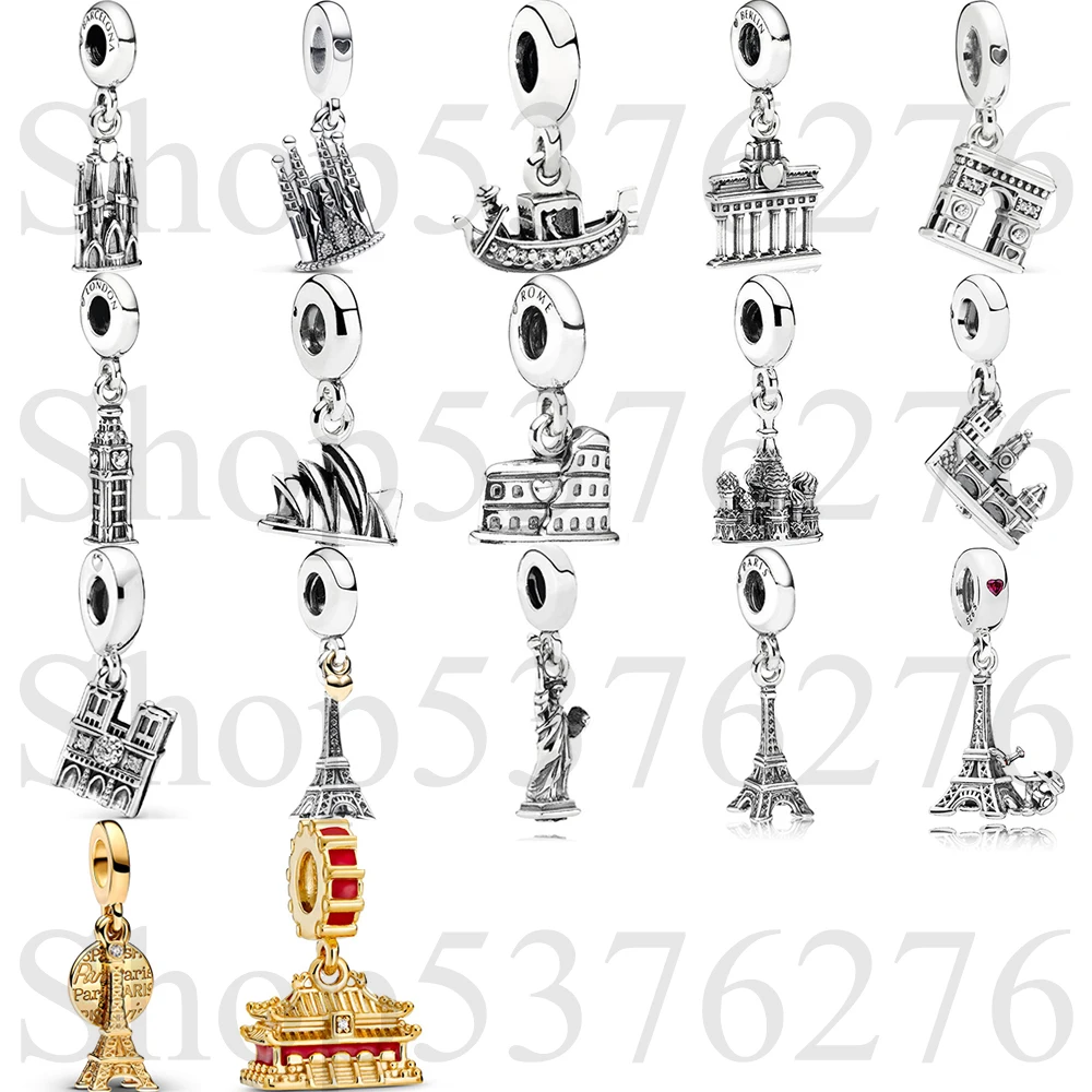 925-Sterling-Silver-Bead-Venice-Gondol-Boat-Paris-Eiffel-Tower-Dangle ...