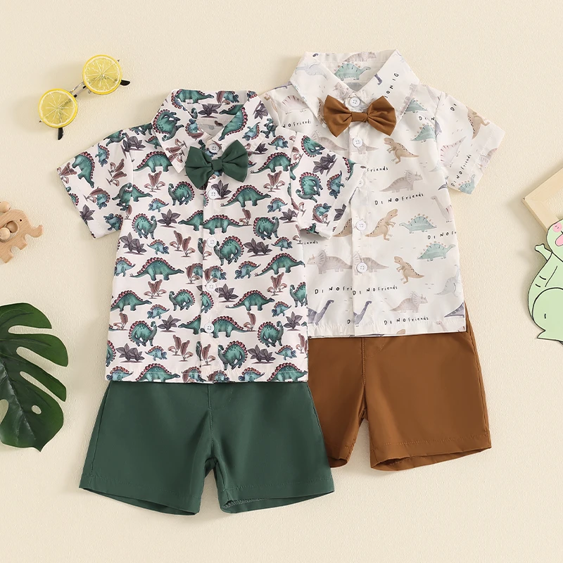 0-4Y-Boys-Clothing-Sets-Summer-Short-Sleeve-Dinosaur-Print-Bowtie-Shirt ...
