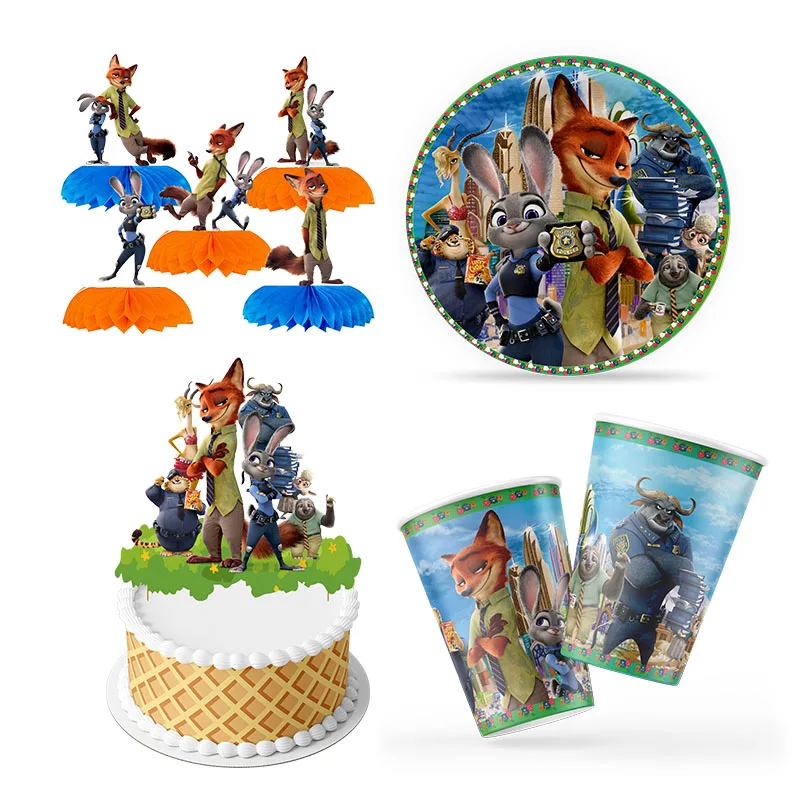 Zootopia-Thema-Party-Dekor-liefern-Einweg-geschirr-Platte-Banner-Wald ...