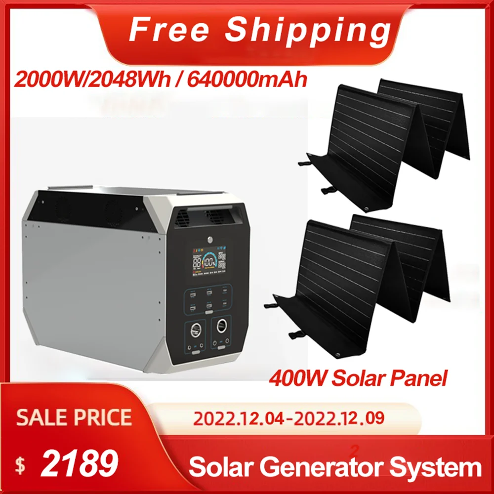 220V Portable Power Station 2000W With 200W Solar panel 1000W Solar ...