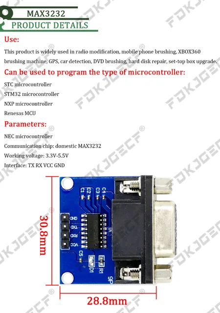5 Pack Converter Modules MAX3232 RS232 To TTL Serial Converter Module ...