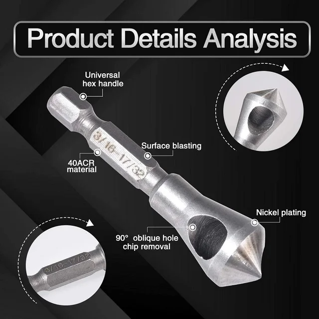 3Db/Beállított Countersink, Decerping Chamfering Fúró Bit Hex Fuvola ...