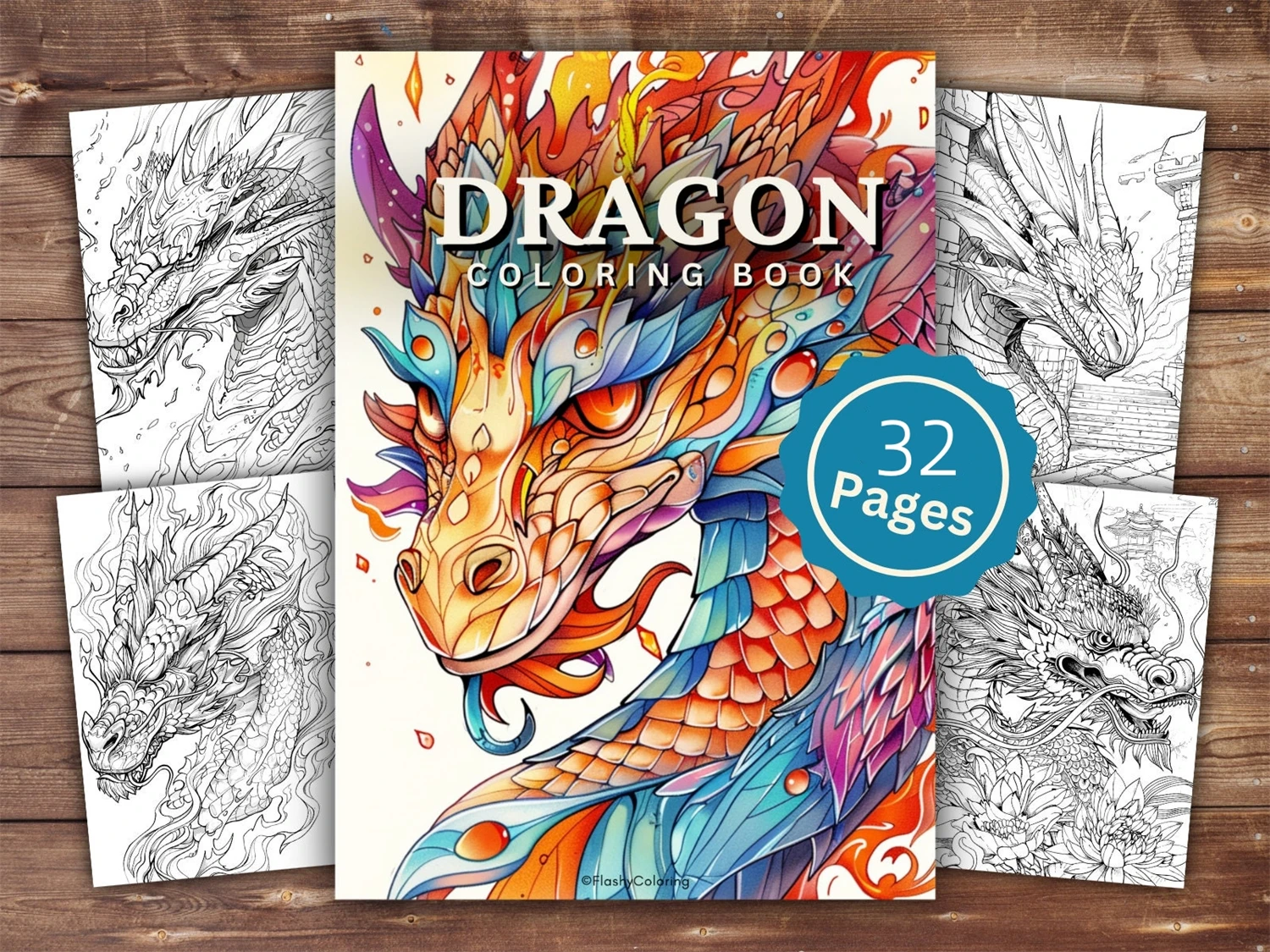 Giant Dragon Fantasy Coloring Book, Large A4 Size, 32 Pages, Tear-Free ...