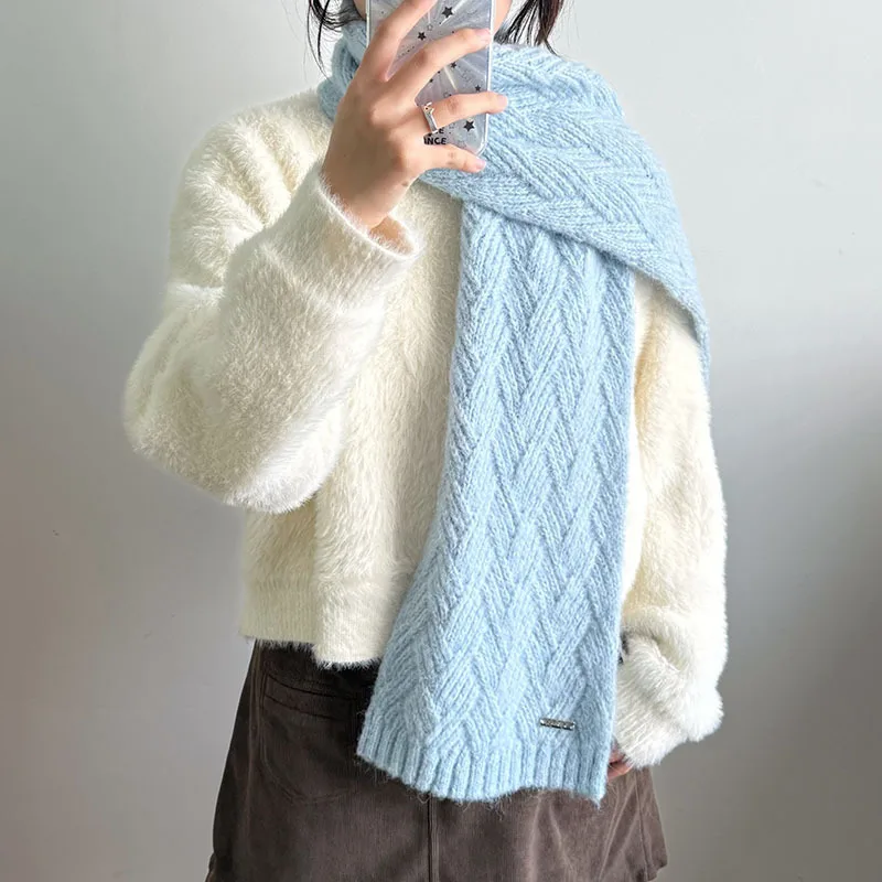 Wool Knit Scarf for Women & Men, Thick Winter Neck Warmer, Korean Style ...