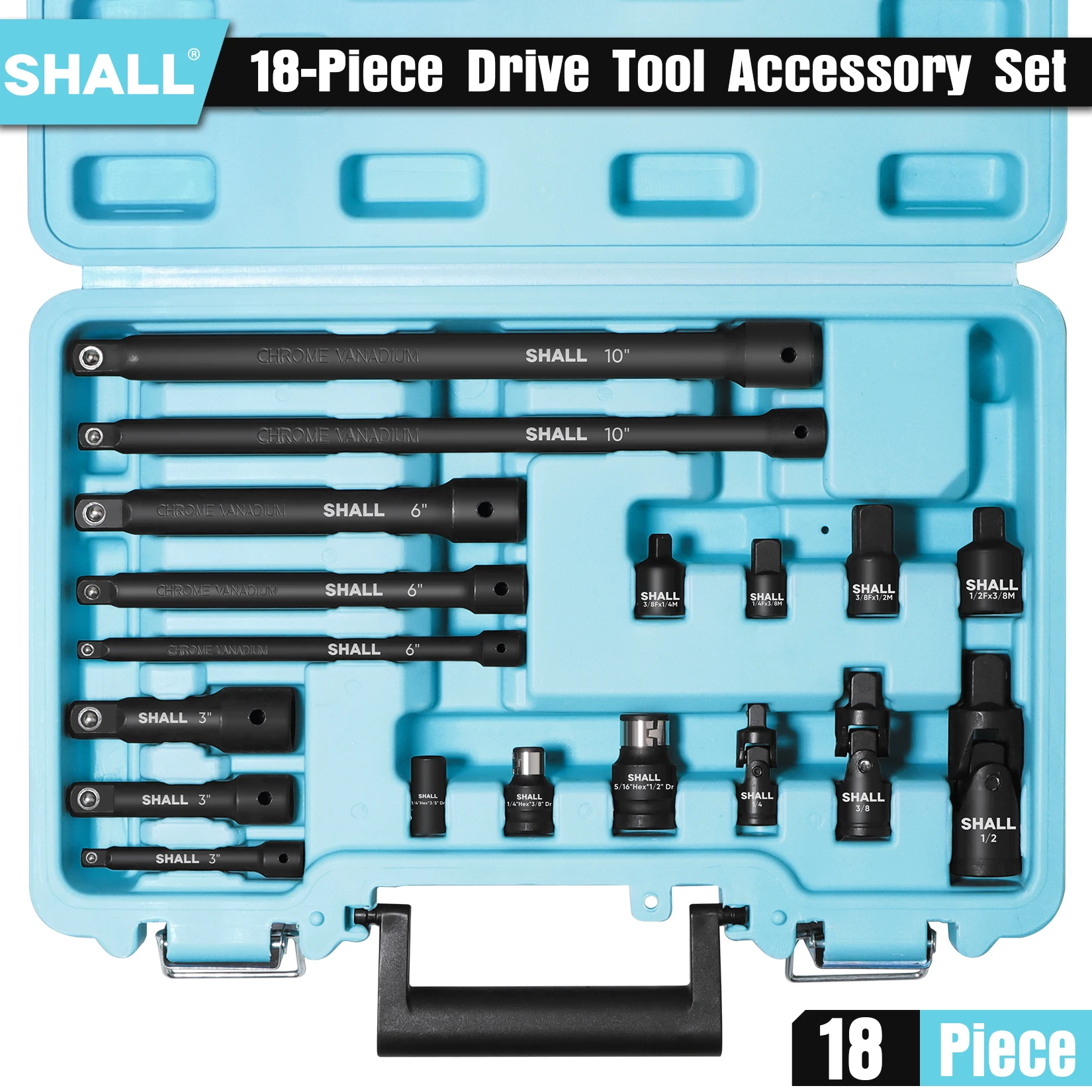 SHALL-18-Piece-Drive-Tool-Accessory-Set-Includes-Socket-Extension-Bar ...