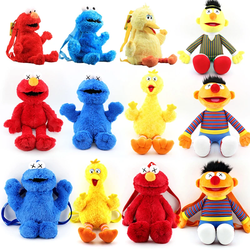 45cm Sésamo Rua Pelúcia Mochila Boneca Vermelho Elmo Azul Biscoito Cara ...