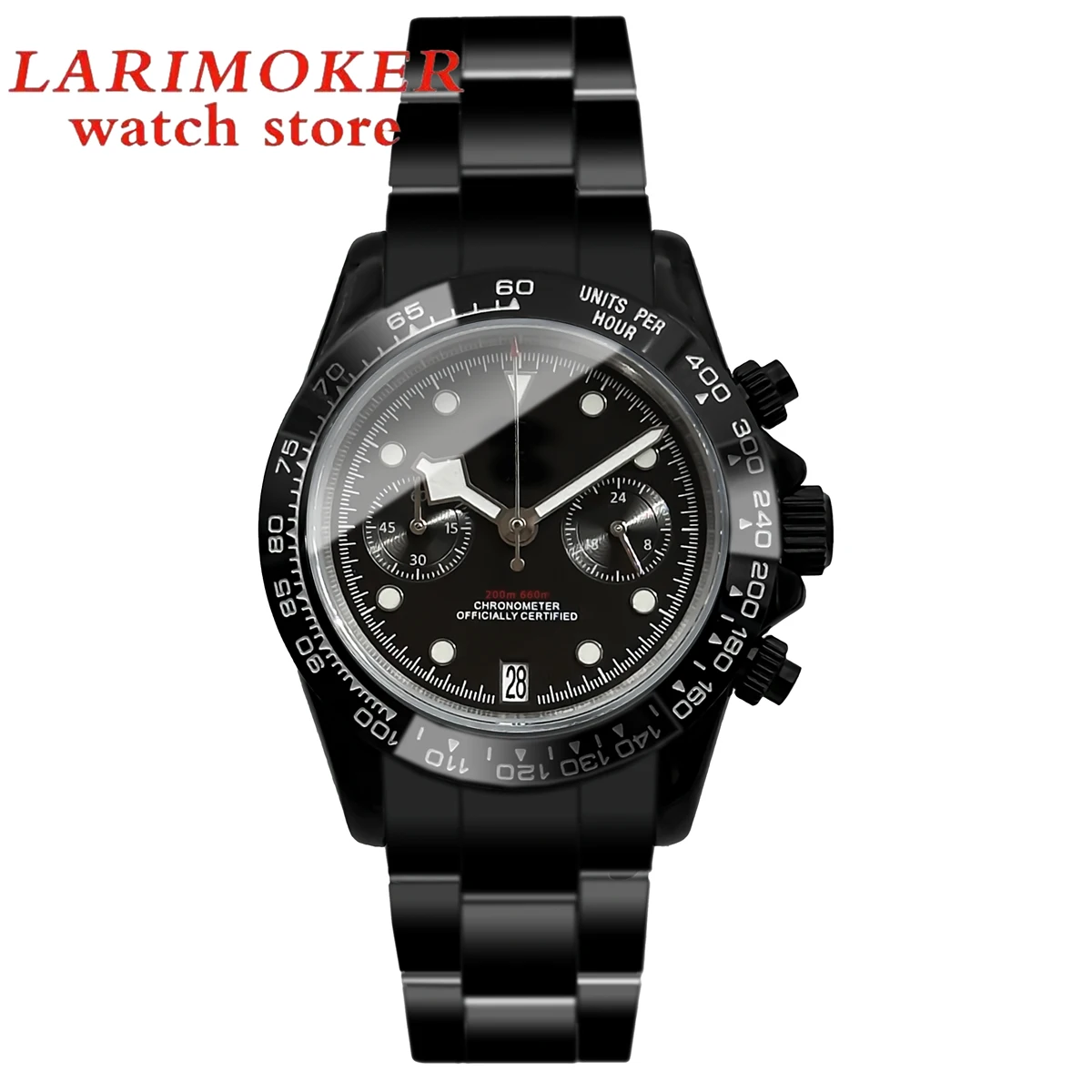 BLIGER 39mm Men's quartz watch VK64 sapphire glass black stainless ...