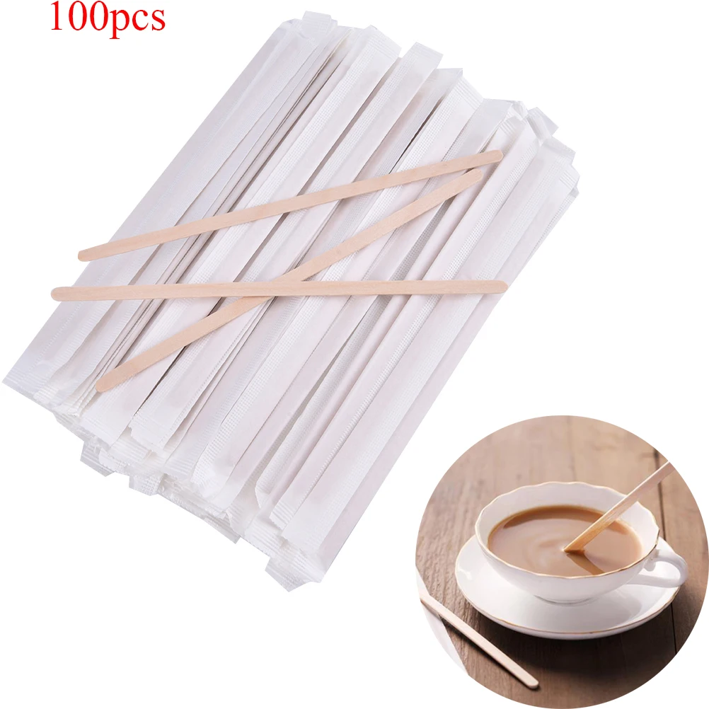 100pcs Disposable Coffee Stirring Sticks Tea Bars Cafe Supplies Wooden ...