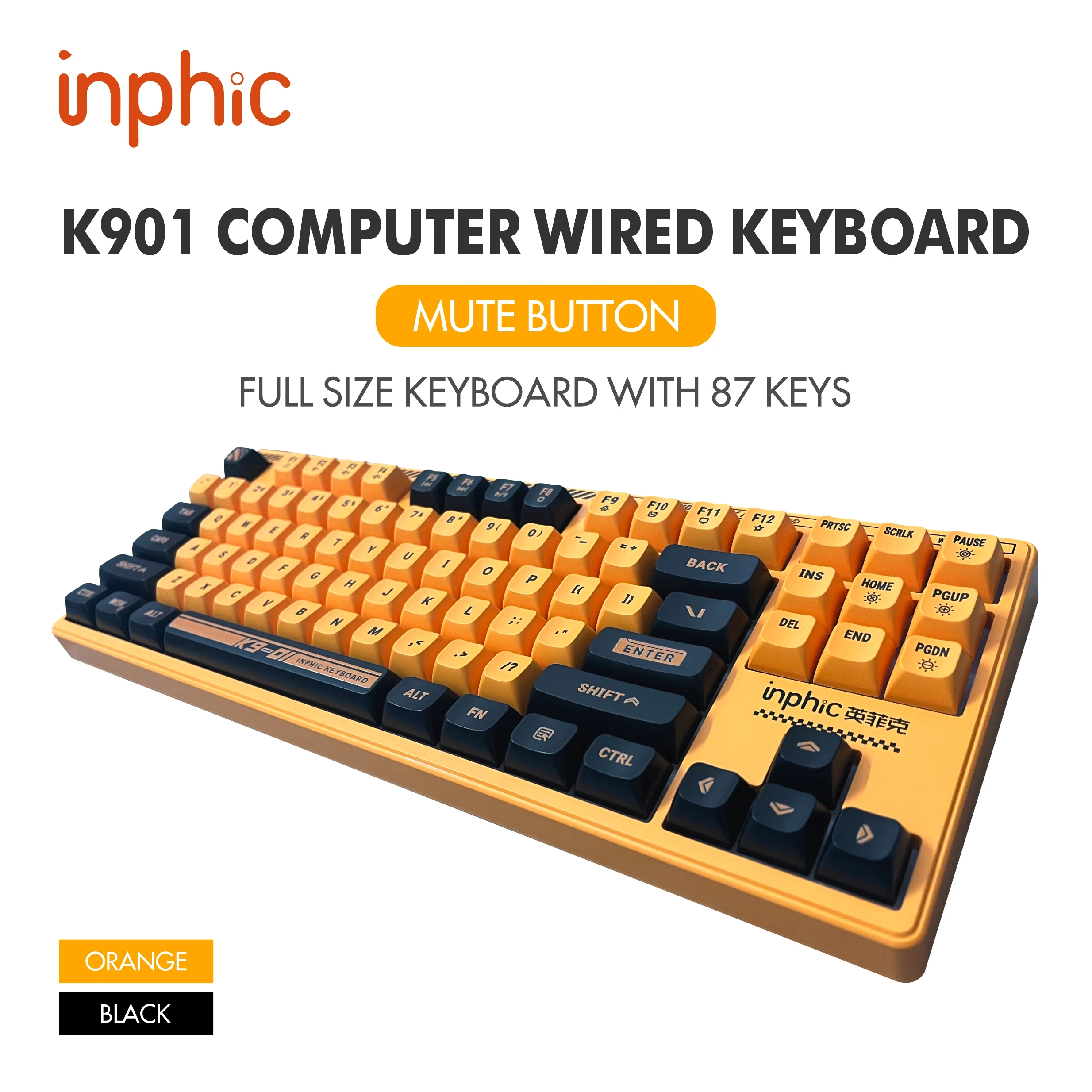 INPHIC-teclado-con-cable-K901-87-teclas-silencioso-amarillo-negro ...