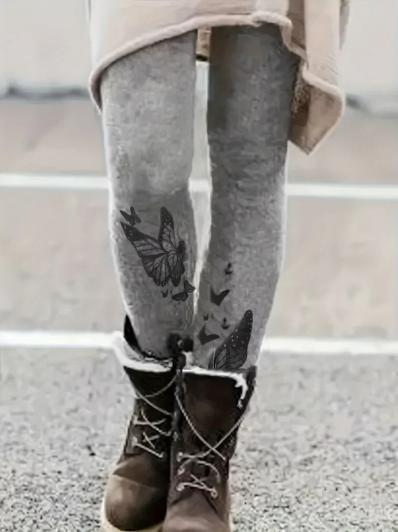 Dames plus size casual vlinder bedrukte strakke legging lente en herfst ...