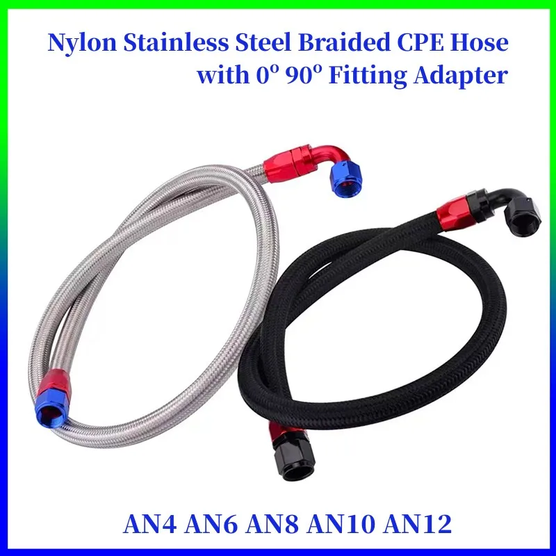 AN4-12 1M Nylon Stainless Steel Braided CPE Fuel Line Hose Fitting Kit ...