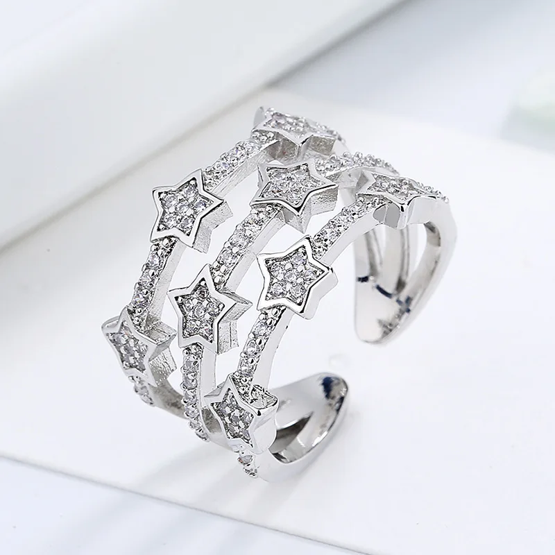 Multilayer-Zircon-Stars-Rings-For-Women-Stainless-Steel-Silver-Color ...